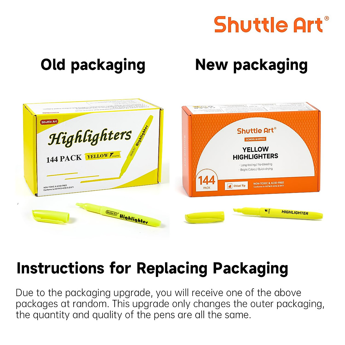 Shuttle Art 144 Pack Highlighters, Yellow Highlighter Pen Bulk with Versatile Chisel Tip Dry-Quickly Non-Toxic Highlighter Markers for Adults Kids Highlighting in Home School Office
