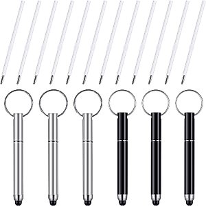 6 Pieces Mini Stylus Pen with Keyring Loop Bullet Capacitive Stylus Pen Keychain Stylus Tablet Pen and 12 Pieces 1.0 mm Black Refills with Bullet-Shaped for Signature Portable Touch Screen