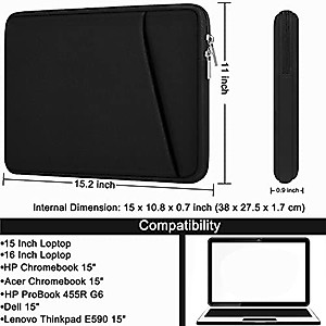 Askuko 15 inch Laptop Sleeve Bag, Laptop Cover Shockproof Protective Case, Handbags Portable Notebook Bag for 15-16 inch HP Dell Asus Lenovo Computer, Laptop Case with Front Pocket, Black