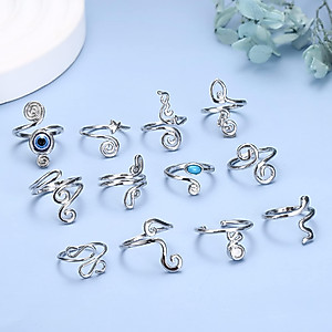 FIBO STEEL 12Pcs Adjustable Toe Rings for Women Open African Toe Rings Summer Beach Foot Jewelry