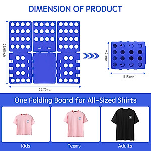T Shirt Folder T Shirt Folding Board T Shirt Clothes Folder Laundry Organizer Durable Tool Plastic Easy and Fast Folding Board for Kid Children and Adult Plastic Folding Helper Blue