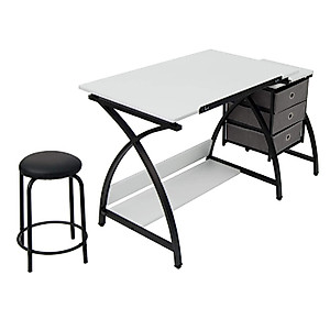SD STUDIO DESIGNS 2 Piece Comet Craft Table | Angle Adjustable Top and Stool | Blue/Spatter Gray