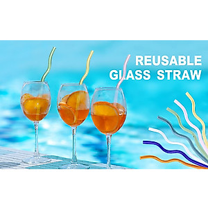 Nipogear 8*200mm wavy high borosilicate transparent colored high borosilicate glass straws for beverages, coffee, milk and tea straws. Seven-piece suit.