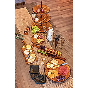 Karma Gifts, Acacia Wood Skinny Appetizer Trays Natural, Set of 2, Wood Charcuterie Platter for Wine, Cheese, Meat