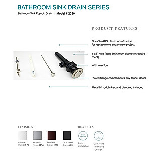 Builders Shoppe 2320TB Bathroom Faucet Vanity Sink Plastic Pop-Up Drain Assembly with Overflow Oil Rubbed Bronze Finish