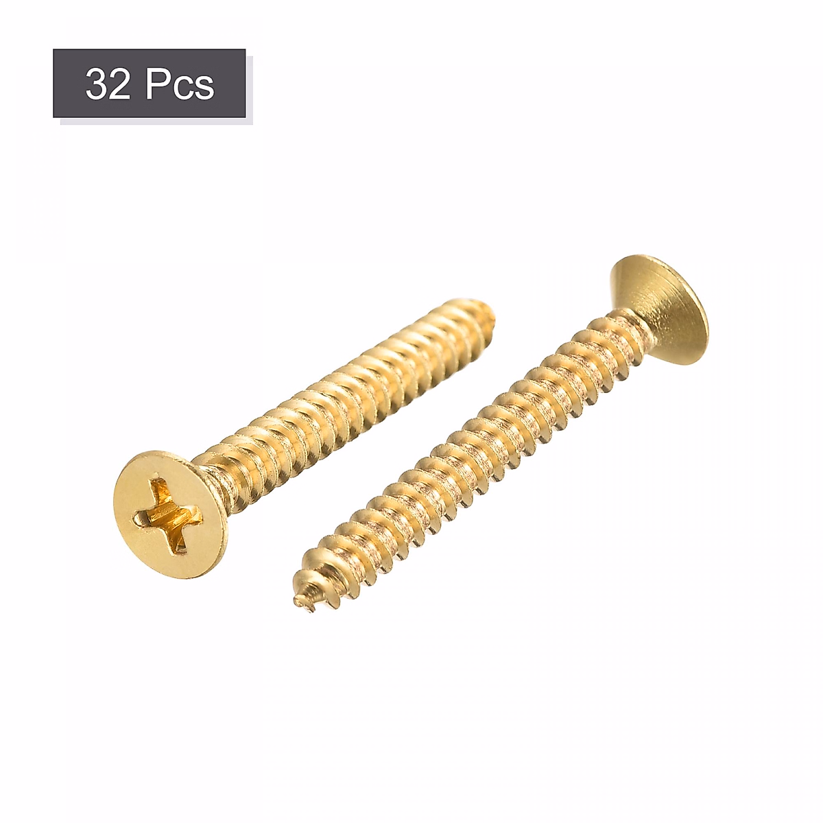 uxcell Brass Wood Screws, M5x40mm Phillips Flat Head Self Tapping Connector for Door Hinges, Wooden Furniture, Home Appliances 32Pcs