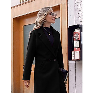 Hooever Women's Winter Wool Coat Casual Notch Lapel Single-Breasted Peacoat(Black-M)