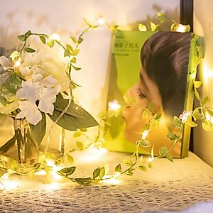 Vigdur 2 Packs Vine Lights - Tiny Leaf Ivy String Lights with 48 Cherry Blossom Lights Battery Powered Waterproof Fairy Light Indoor Outdoor for Bedroom Party Garden Wall Décor St. Patrick's Day