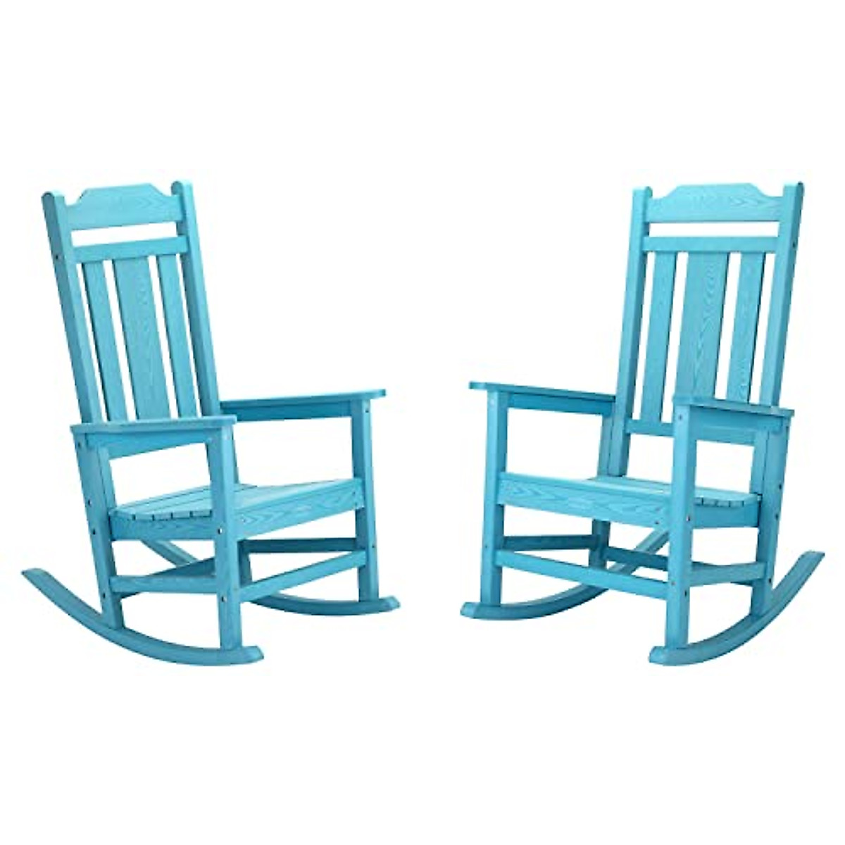 Patio Rocking Chair Set of 2, All Weather Resistant Outdoor Indoor Fade-Resistant Patio Rocker Chair，Stable Durable Smooth Rocking, Comfortable Easy to Maintain, Load Bearing 350 lbs - Lake Blue