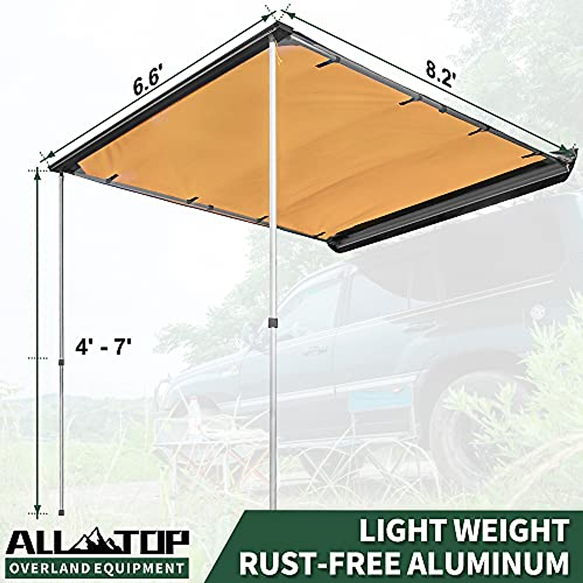 ALL-TOP Vehicle Awning 6.6'x8.2' Rooftop Pull-Out Retractable 4x4 Weather-Proof UV50+ Side Awning for SUV/Truck/Van