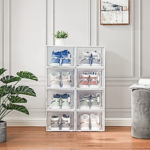 ANWBROAD XL Shoe Organizer Boxes with Aromatherapy Stick, Clear Shoe Boxes Stackable, Sneaker Storage Fit to US Size 14, Plastic Shoe Storage Containers Bins (14.17”x11.02”x8.27”)8 Pack