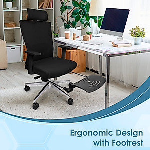 Ergonomic Office Chair with Footrest - Reclining Computer Desk Chair with Wheels for Adults, Lumbar Support, Fixed Arm Rests, Adjustable Height, Breathable Mesh Headrest & Back Rest