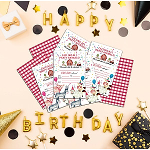 Birthday Party Invitation Cards for Kids, Party Invites, Party Celebration for Teens, Farmhouse Farm Animal Calling All Party Animals Cards, Party Supplies, Personalized 20 Cards With Envelopes-c001