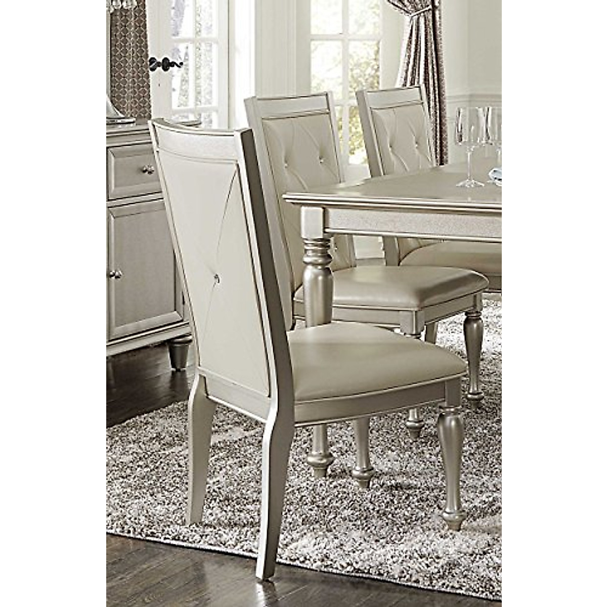 Homelegance Celandine Crystal Button Tufted Dining Chair, Set of 2, Pearl White