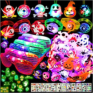Advoxa Halloween Light Up Toys Party Favors - 60PCS LED Trick or Treat Party Suppliers for Kids Gift Exchange Classroom Halloween Goodie Bag Fillers Glasses Bracelets Necklace Rings and Tattoos