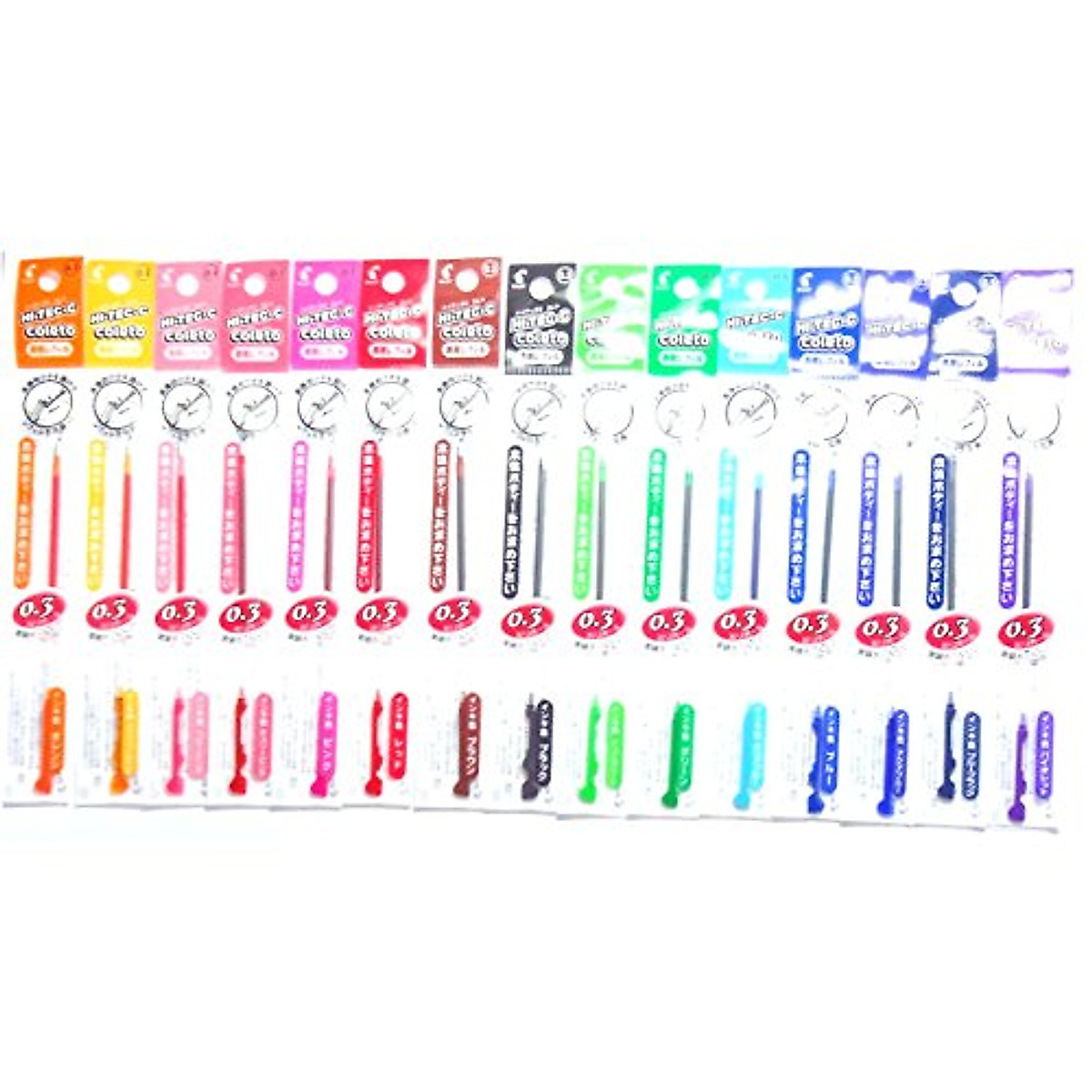 Pilot Hi-Tec-C Coleto Gel Ink Pen Refill 0.3mm, 15-color Set(Japan Import) [Komainu-Dou Original Package]