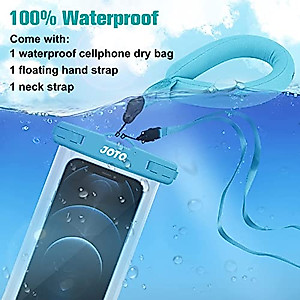 JOTO 1 Universal Waterproof Pouch + 1 Floating Wrist Strap for Camera iPhone 14 Plus 14 Pro Max iPhone 13 Pro Max Mini 12 11 Pro Max Xs Max XR X 8 7 6S Plus SE Galaxy S20 Ultra S10 up to 7" –Blue