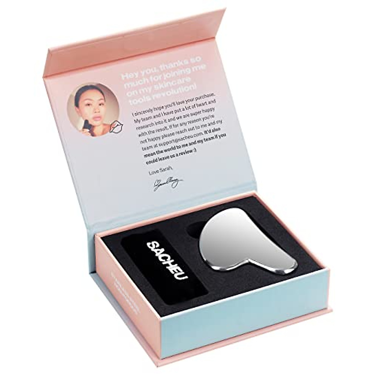 SACHEU Stainless Steel Gua Sha - Metal Gua Sha, Gua Sha Facial Tools Stainless Steel, Reduce Puffiness, Lymphatic Drainage, Facial Tension, Durable Stainless Steel Gua Sha Tool with Travel Pouch