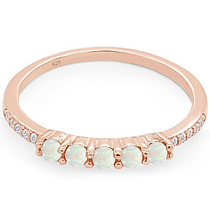 AFFY Five Stone Design, Dainty 14k Rose Gold Plated 925 Sterling Silver Round Cut Created Opal And Cubic Zirconia Stackable Ring Jewelry For Women Size -6
