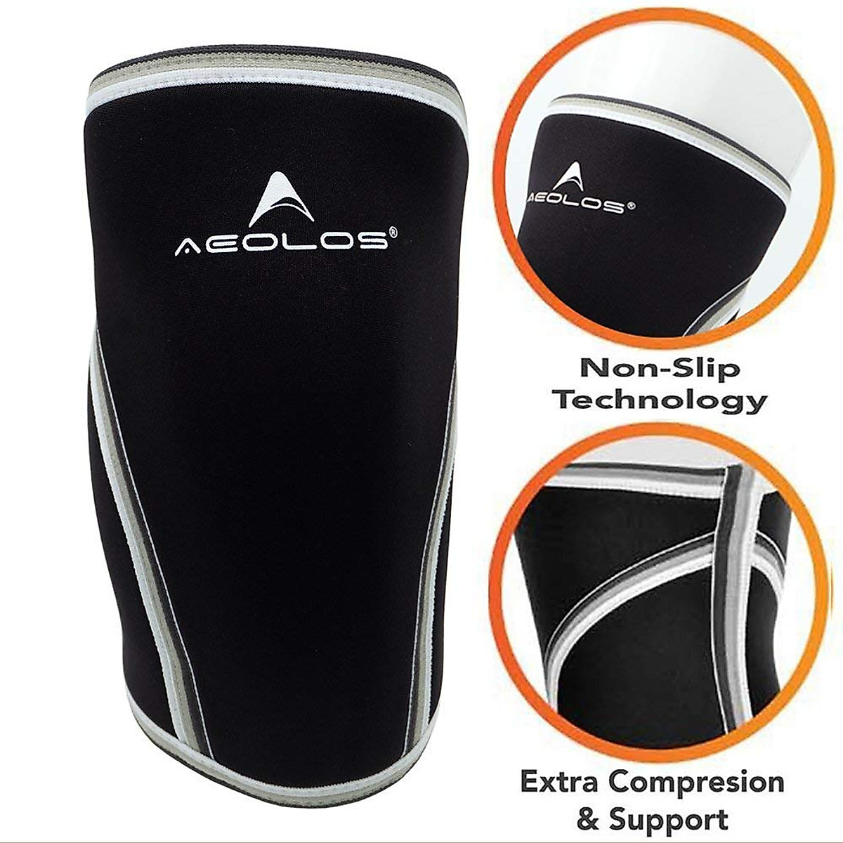 AEOLOS Knee Sleeves (1 Pair)，7mm Compression Knee Braces for Heavy-Lifting,Squats,Gym and Other Sports (Large, Black)