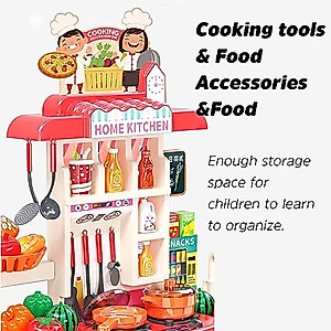 VisionKids Play Kitchen, Kids Kitchen Playset with Real Sounds & Lights, Kitchen Toys for Kids Ages 4-8,54Pcs Toy Sets Pretend Play Food Toy for Girls Boys Age 3 4 5 6 7 8