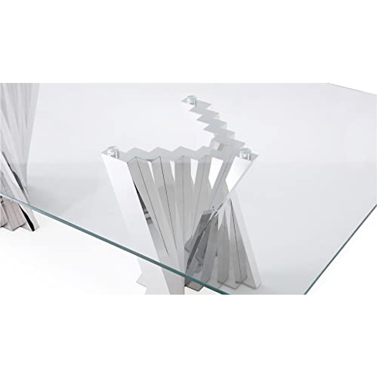 Modern Falcone 94" Dining Table - Clear Glass with Polished Stainless Steel Base