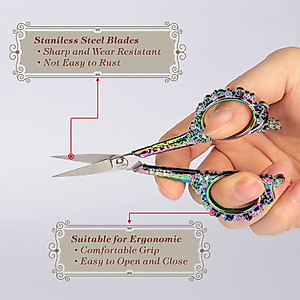 Embroidery Scissors - 4.5In Cute Vintage European Style Sewing Scissors, Plum Blossom Sharp Stainless Steel Small Scissors for Fabric Knitting Cross Stitch Craft Art Work Needlework (Rainbow Color)
