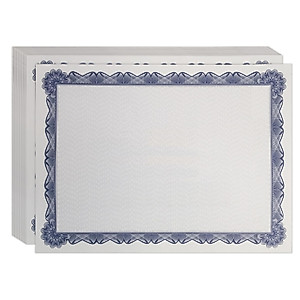 100 Sheet Certificate Paper, Blue Border, Letter Size Blank Paper, by Better Office Products, Specialty Award, Diploma Certificate Paper, Laser and Inkjet Printer Friendly, 8.5 x 11 Inches, 100 Count