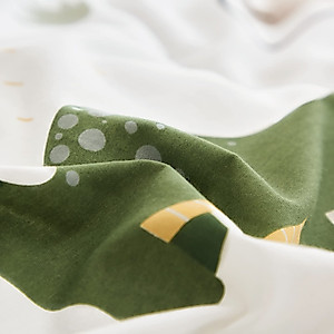 Joyreap Dinosaur Kids Cotton Comforter Set for Boys Girls, Twin Size 3pcs Cotton Bedding Comforter, Fresh Green Dinosaurs on White Design, Skin-Friendly Breathable for All Season- 68x88 inches