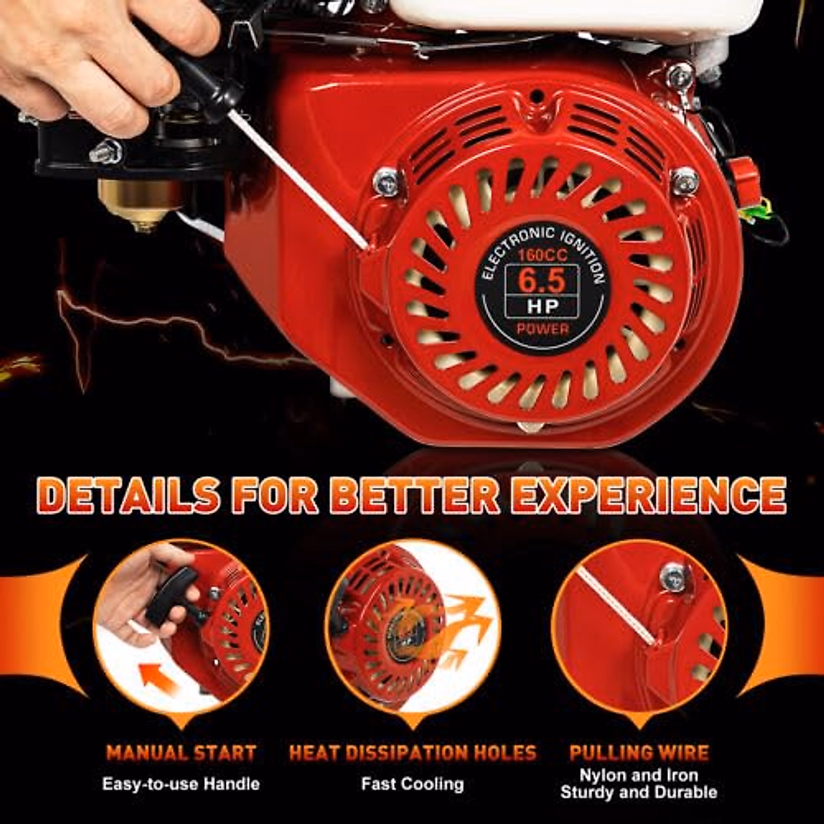 simimasen 160CC 4-Stroke Gas Engine 6.5HP Petrol Engine Air Cooled Gasoline Motor Multi-Use Engine Pull Start for Honda GX160 OHV Air Cooled Horizontal Shaft