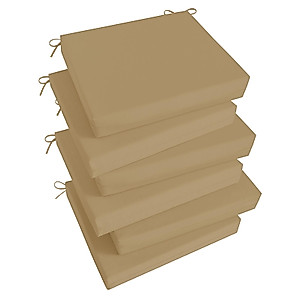 Basic Beyond Outdoor Chair Cushions for Patio Furniture, Waterproof Outdoor Cushions, Square Corner Patio Chair Cushions Set of 6 with Ties, 18.5"x16"x3", Khaki