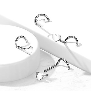 Pierced Owl 18-20GA G23 Implant Grade Titanium Heart Shape Top Threadless Push in Nose Screw (18GA (1mm))