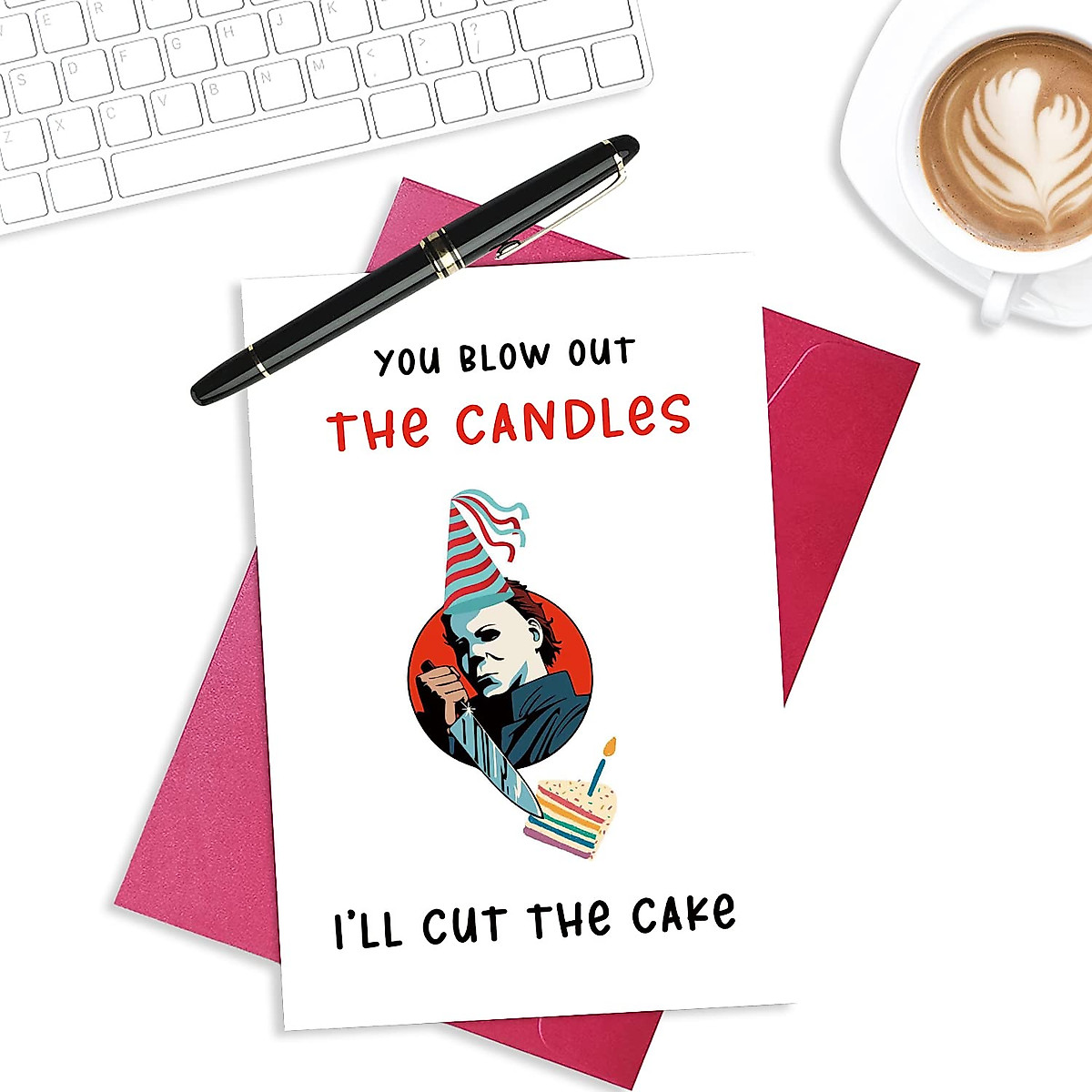 Horror Movie Characters Birthday Greeting Card, Creepy Michael Myers Birthday Card, Scary Birthday Card for Him Her, You Blow Out The Candle I¡¯ll Cut The Cake, Happy Birthday Card for Friends