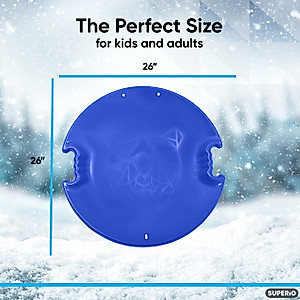 Superio Round Snow Saucer Sleds- 26” Plastic Disc Sleds for Kids and Adults- Heavy Duty Sled Discs with Handles for Downhill Sledding, Winter Outdoor Sports, (Red, Blue)