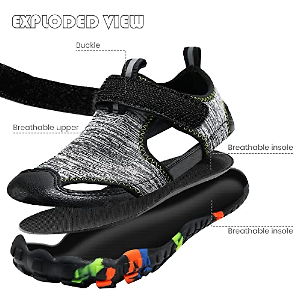 Boys Girls Water Shoes Sports Hiking Athletic Sandals Closed-Toe Lightweight Comfort Outdoor Shoes Little Kid/Big Kid
