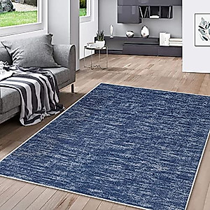 RUGSREAL Solid Machine Washable Area Rug Soft Low-Pile Modern Contemporary Area Rug Non-Slip Throw Indoor Carpet for Living Room Bedroom Kids Room, 4' x 6' Blue