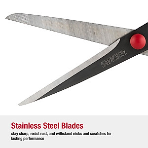 SINGER Fabric Scissors with Comfort Grip, 1-pack, Red & White