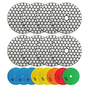 BRSCHNITT Dry Diamond Polishing Pads Set 4 Inch Grit 50x3/100x2/200/400/800 - Dry Polish Pad Kit 8pcs for Granite Marble Concrete Quartz Marble Floor Polishing