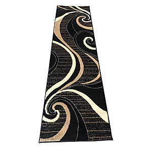 Modern Runner Contemporary Area Rug Dark Brown Black Beige Carpet King Design 344 (2 Feet X 7 Feet 3 Inch )