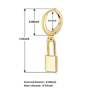 SANNYRA Lock Earrings for Women - 14K Gold Plated Earrings - Hoop Dangle Earrings Jewelry - Gold Huggie Hoop Earrings for Women