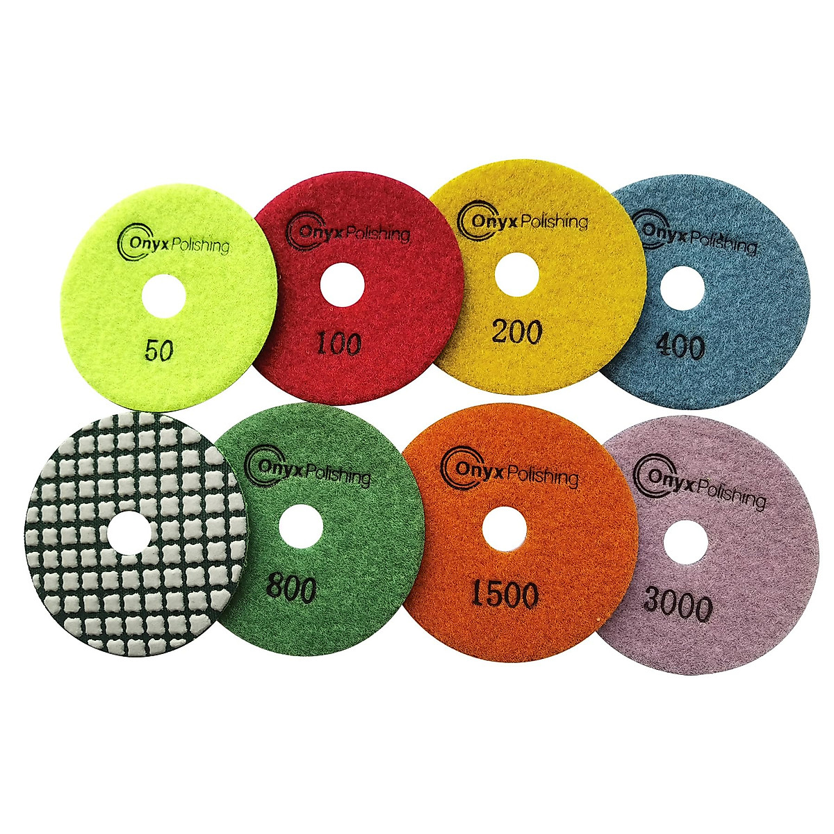 Onyx Latest launched, New Formula 7 PCS Dry Diamond Polishing Pads 4 Inch, Grit 50-3000, Granite, Marble, Engineered Stone, Countertop Polish Pads