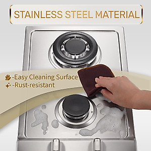 TOPWISH 2 Burner Propane Gas Cooktop, 12" Inch LPG/NG Built-in Gas Stove Top with 2 ITALY SABAF Sealed Burners 18,000BTU, Stainless Steel, RV Stove Top with Thermocouple Protect, Apartment, Outdoor