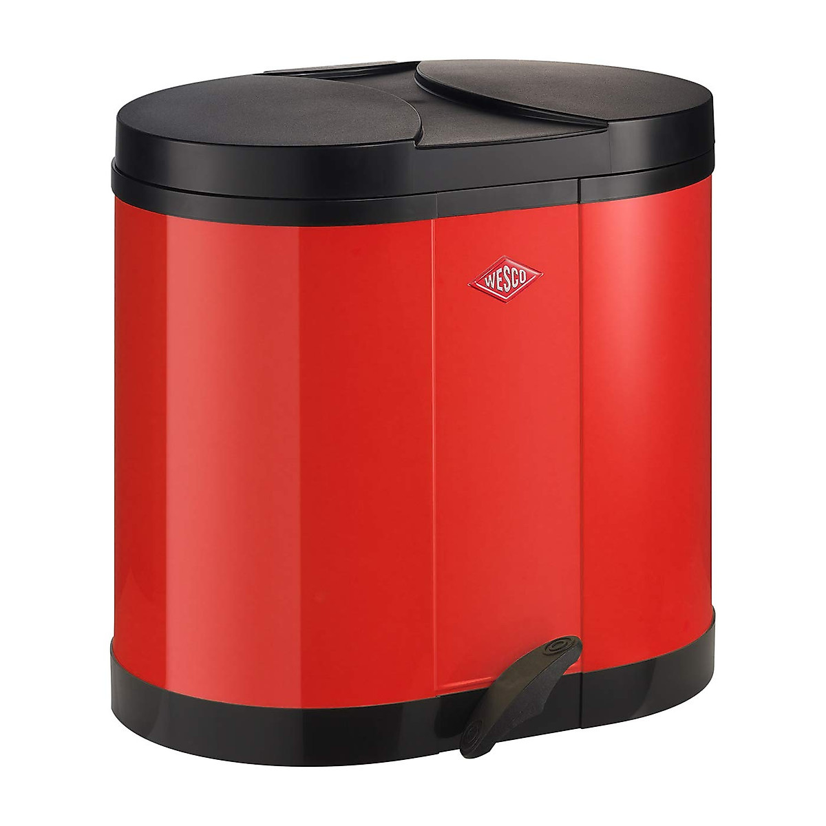Wesco 170611-02 Pedal Type Trash Can, Red, Size: 16.9 x 17.7 x 14.2 inches (43 x 45 x 36 cm), Kitchen Pedal Bin, Separate Double