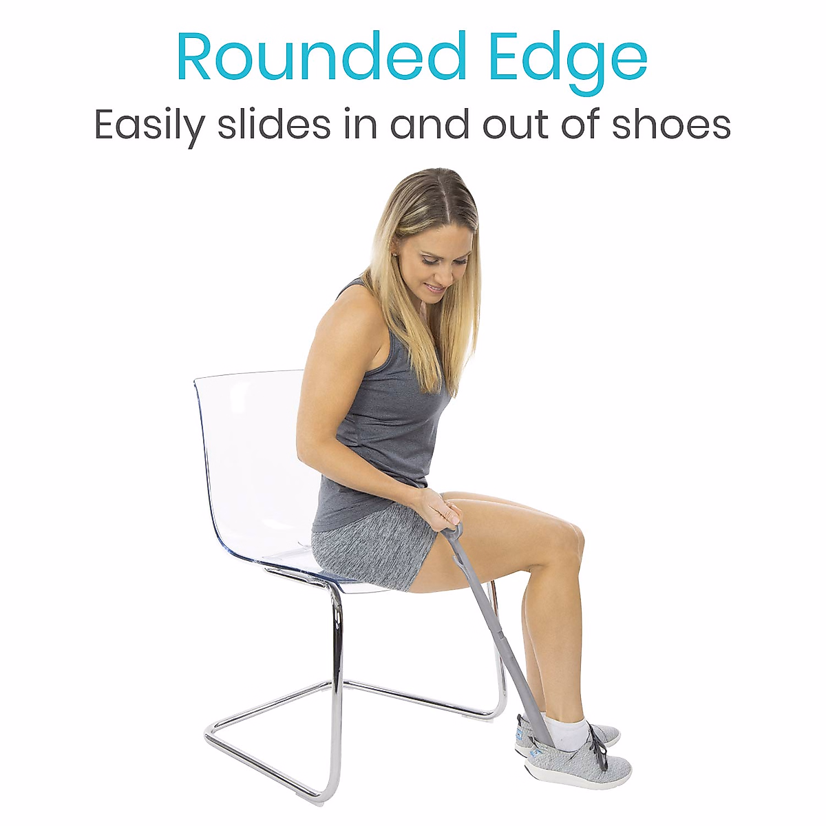 Vive Long Shoe Horn with Handle for Seniors (23") - Sock Remover and Long Handled Shoehorn for Men & Women - Boot, Shoe Helper and Sock Aid - Adjustable Extra Reach with Patent-Pending Foldable Design