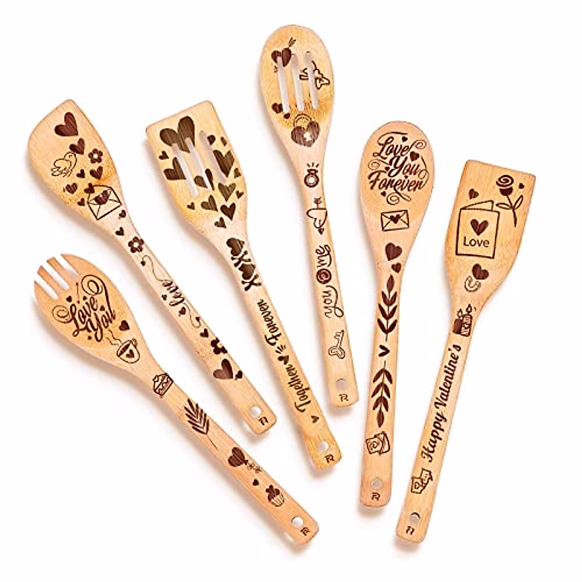 Riveira 6-piece Wooden Spoons For Cooking, Unique Valentines Day Gifts For Her, Valentines Day Gifts For Mom, Valentines Day Gifts For Girlfriend, Valentines Day Kitchen Decor - Valentines Decorations