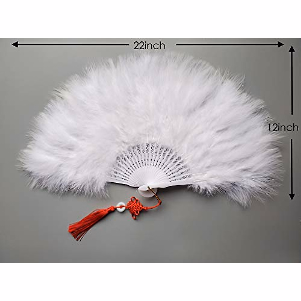 HAPPY FEATHER Handheld Marabou Feather Fan, 1920s Vintage Style Flapper Hand Fan for Costume Party and Dancing-White