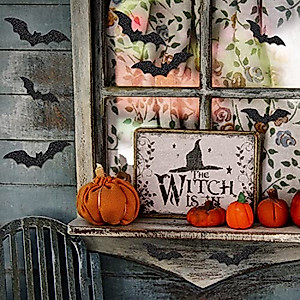 AIEX 20pcs Halloween Bat Stickers, with Glue Points Glitter Felt Cloth Bat Decor Halloween Bat Decorations for Room Home Indoor Wall Halloween Party (2 Sizes)