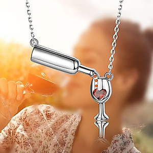 AKTAP Wine Necklace Love Wine Cheers Red Enamel Heart Pendant Necklace Jewelry Gift for Wine Lovers