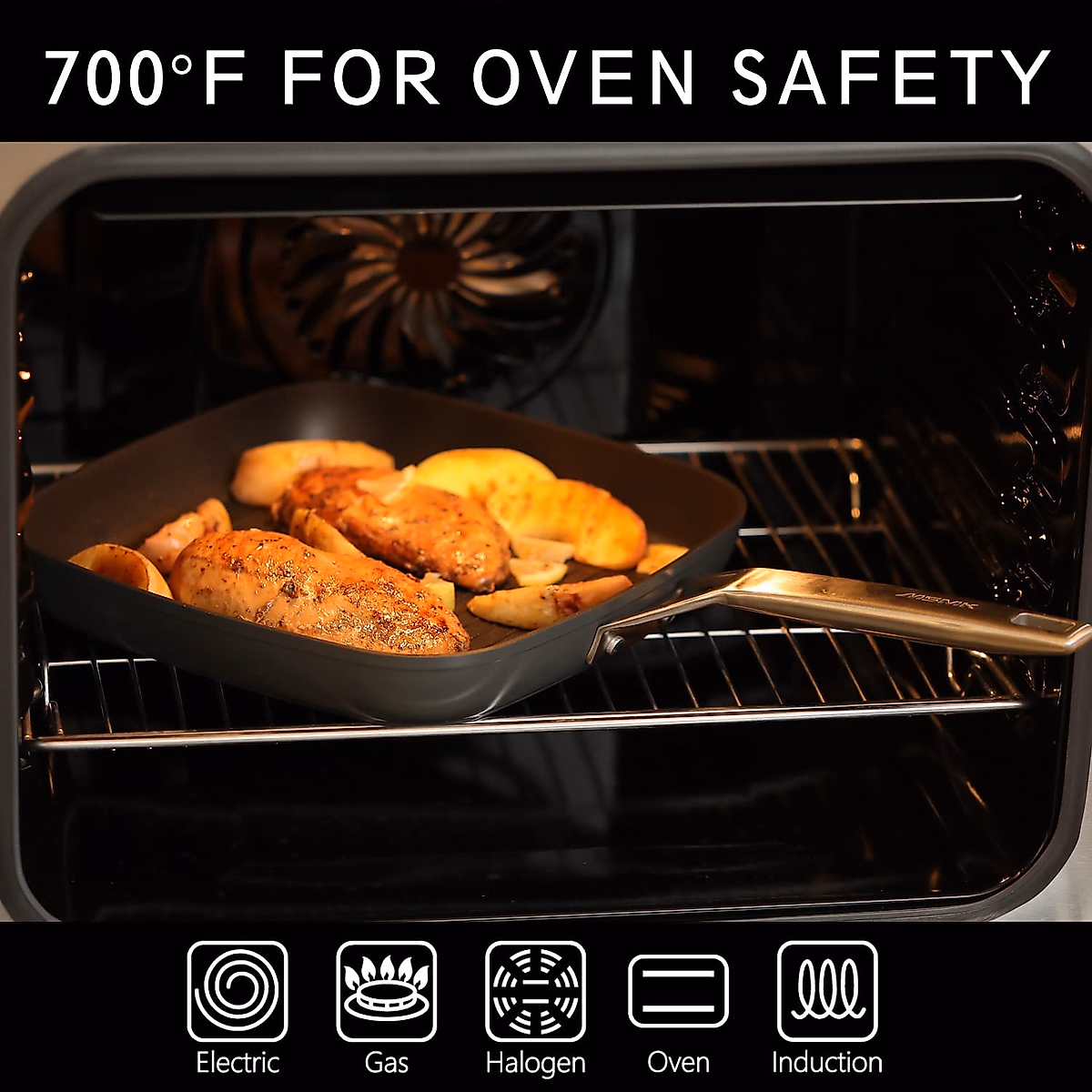 MsMk 11 Inch Square Grill Pan for indoor cooking, Bacon Carbonize also Nonstick, PFOA Free Non-Toxic, Stay-Cool Handle, Scratch-resistant Grilling pan for Electric, Ceramic and Induction Stove Tops