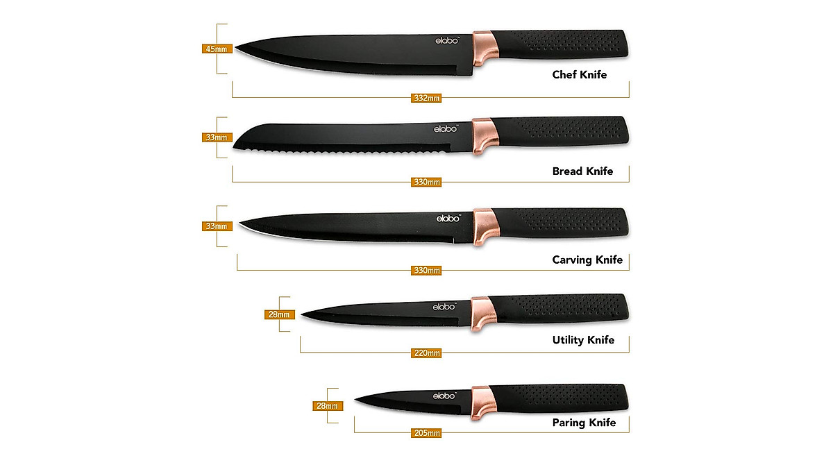 elabo 5 Piece Black Kitchen Knife Set - Stylish & Durable